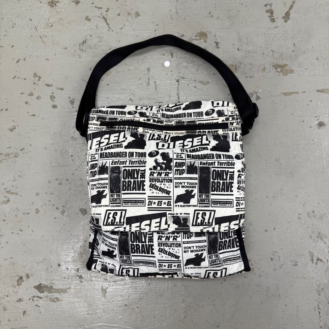 Diesel Punk Newspaper Print Messenger Bag, Men's Fashion, Bags, Sling ...