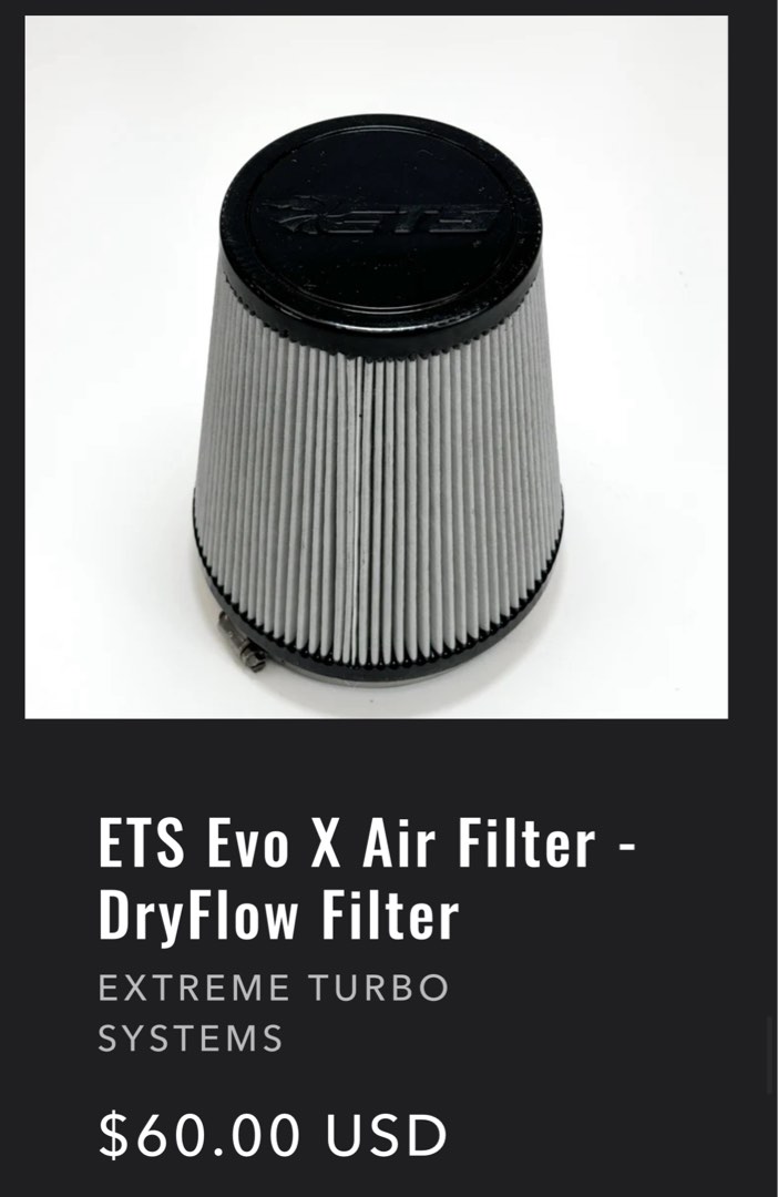 ETS Air Filter Evo X /Evo 10 (Dry Flow) , Car Accessories, Accessories ...