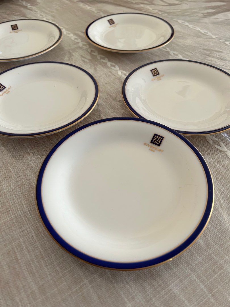 Givenchy 5 Dessert Plates blue and gold, Furniture & Home Living ...