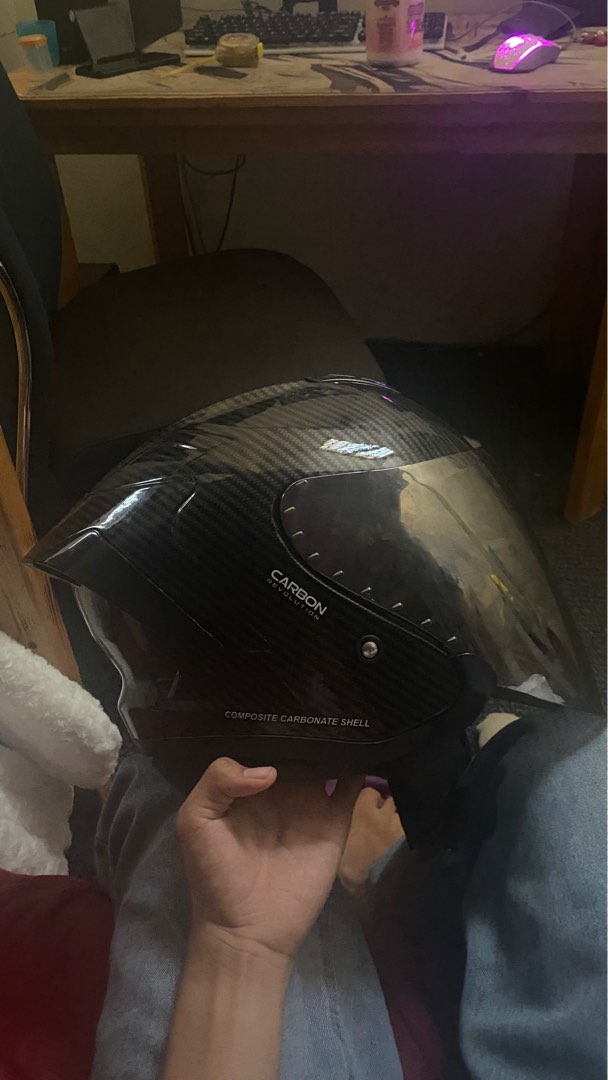 Helmets js carbon half face L size with intercom, Motorbikes on Carousell