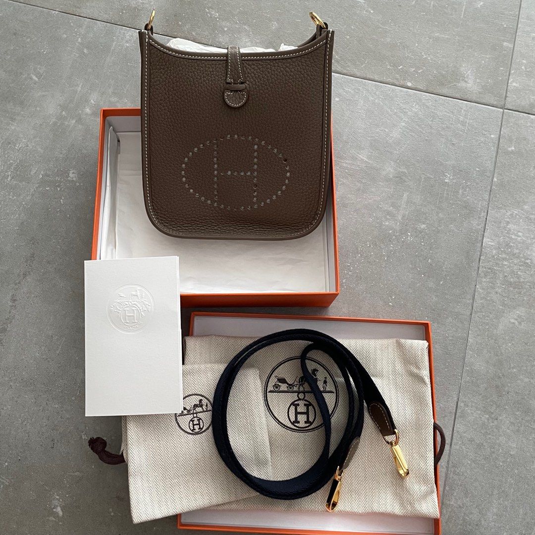Hermes Mini Evelyn 16 Etoupe GHW, Luxury, Bags & Wallets on Carousell