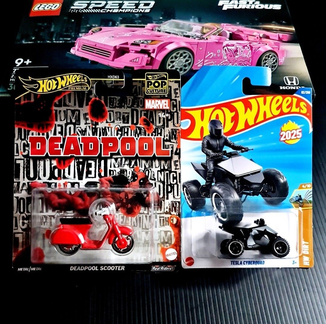 Hot Wheels Premium Marvel Deadpool Scooter, Tesla Cyberquad Hotwheels ...