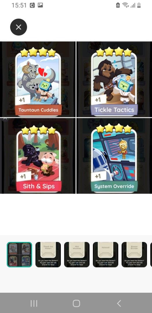 Monopoly Go 4 Stars - Tauntaun Cuddles / Tickle Tactics / Sith & Sips ...
