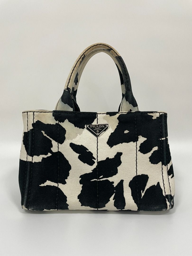Prada Canapa St. Caval Handbag in Black/White, Luxury, Bags & Wallets ...