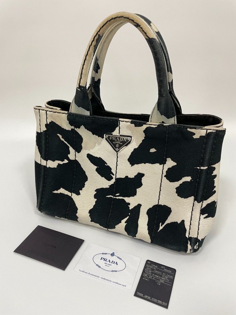 Prada Canapa St. Caval Handbag in Black/White, Luxury, Bags & Wallets ...