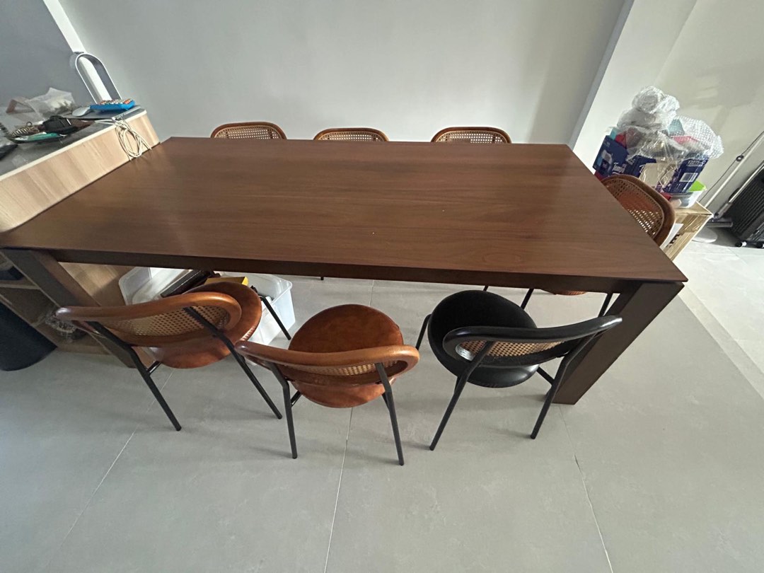 Solid wood dining table (2m x 1m) with 8 chairs, Furniture & Home ...