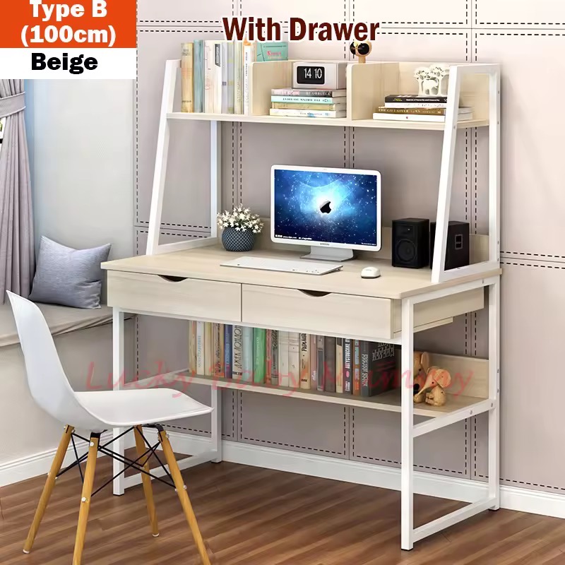 Study Desk With Shelf | Work Desk With Drawer | Writing Table With ...