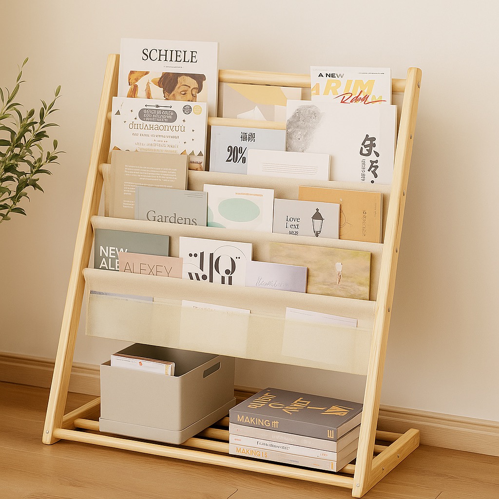 Wooden Magazine Rack | Kids Book Display Shelf | Standing Book ...