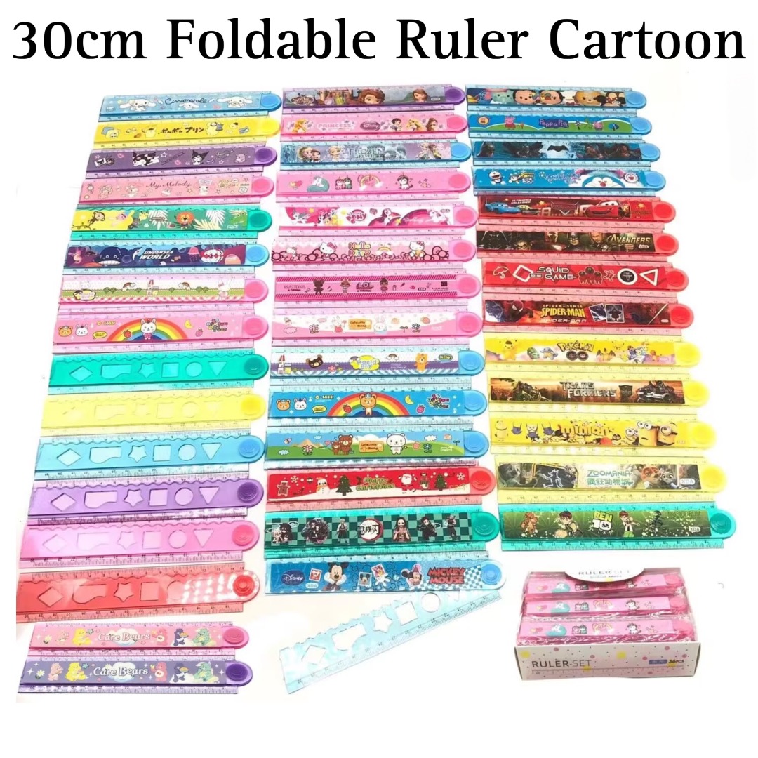 30cm Cute Cartoon Ruler Folding Stationery Plastic Foldable Ruler ...
