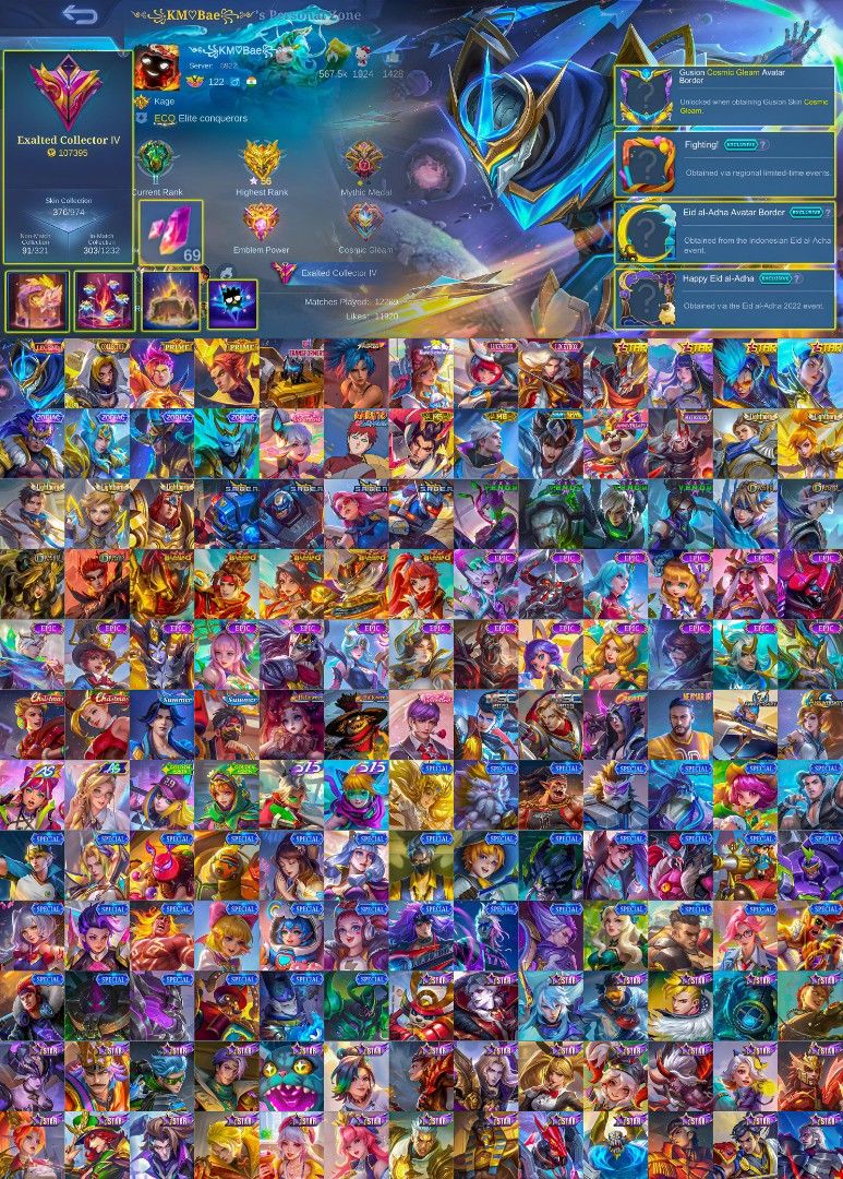 [376 Skins Exalted 4] Gusion Legend | Claude Prime | Lancelot Luckybox ...