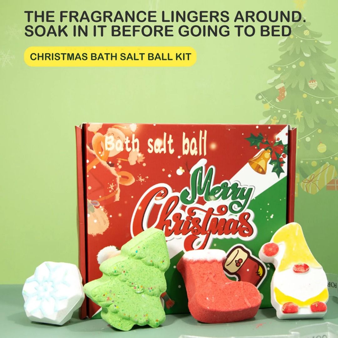 4pcs Christmas Bubble Bath Balls Body Stress Relief Exfoliation Moisturizing Fragrance ...