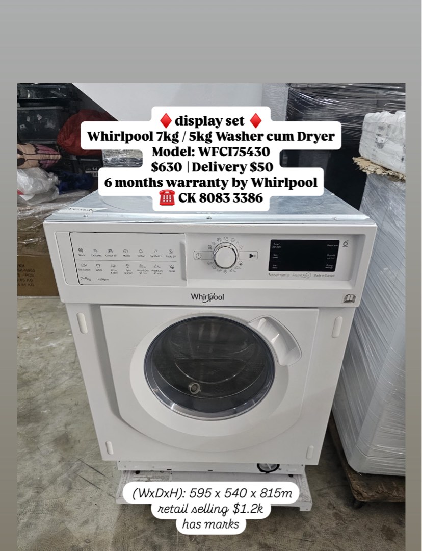 Whirlpool 7kg / 5kg Washer cum Dryer Model: WFCI75430 | display set ...