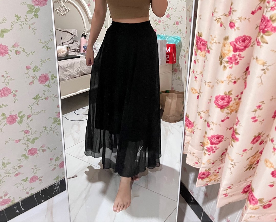 Black Skirt Chiffon Flowwy | Rok panjang hijab friendly/rok mantai/rok ...
