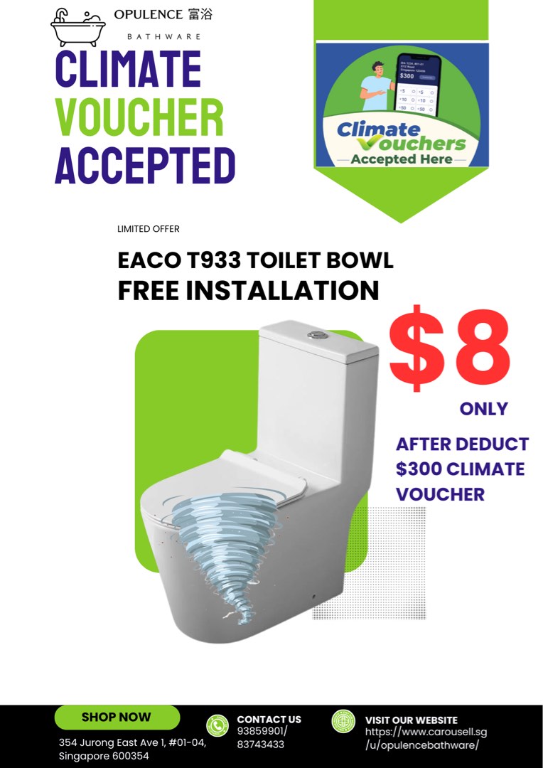Eaco T933 Tornado Flush Toilet Bowl- Climate & CDC Voucher Accepted, Furniture & Home Living ...