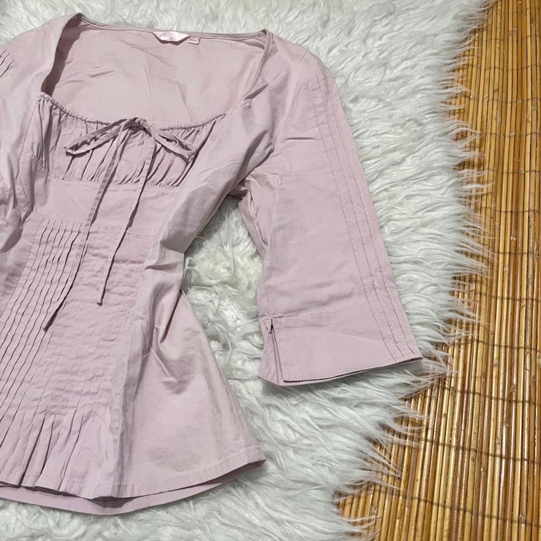 Lilac Milkmaid Corseted Scrunched Bust Front Ribbon Bodyfit Top ...