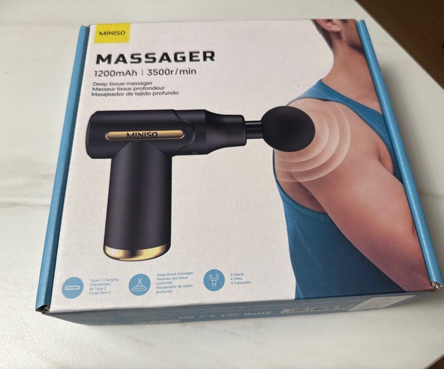 Miniso gun massager, Health & Nutrition, Massage Devices on Carousell