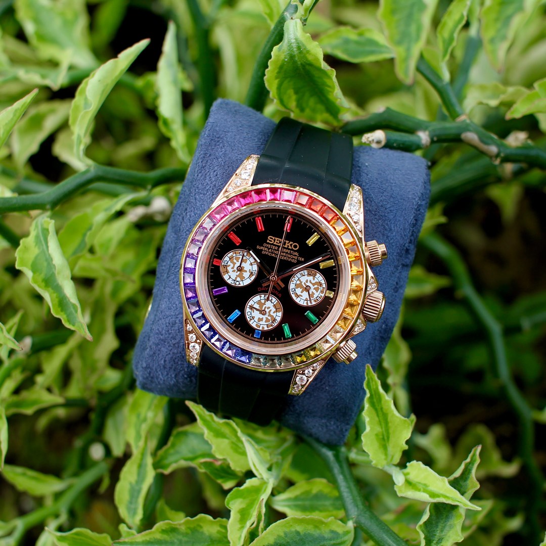 (MOD) Seiko Rose Gold Rainbow Daytona on Rubber, Men's Fashion, Watches ...