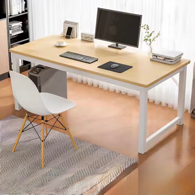 Wooden Study Work Desk | Steel Pipe Support Table | Spacious Writing ...