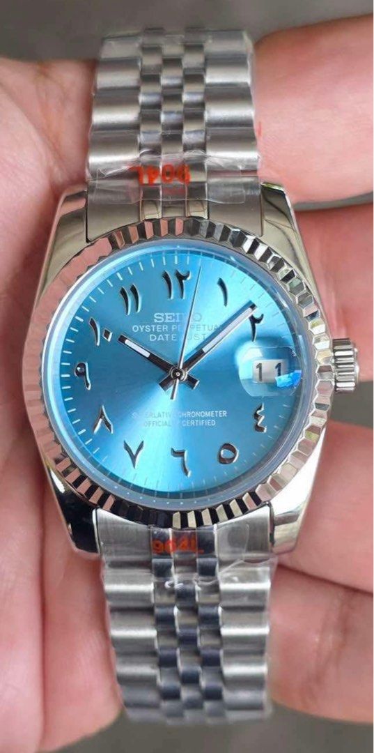 Custom ice blue Seiko Mod Arabic Dial Series – Premium Jubilee Build ...