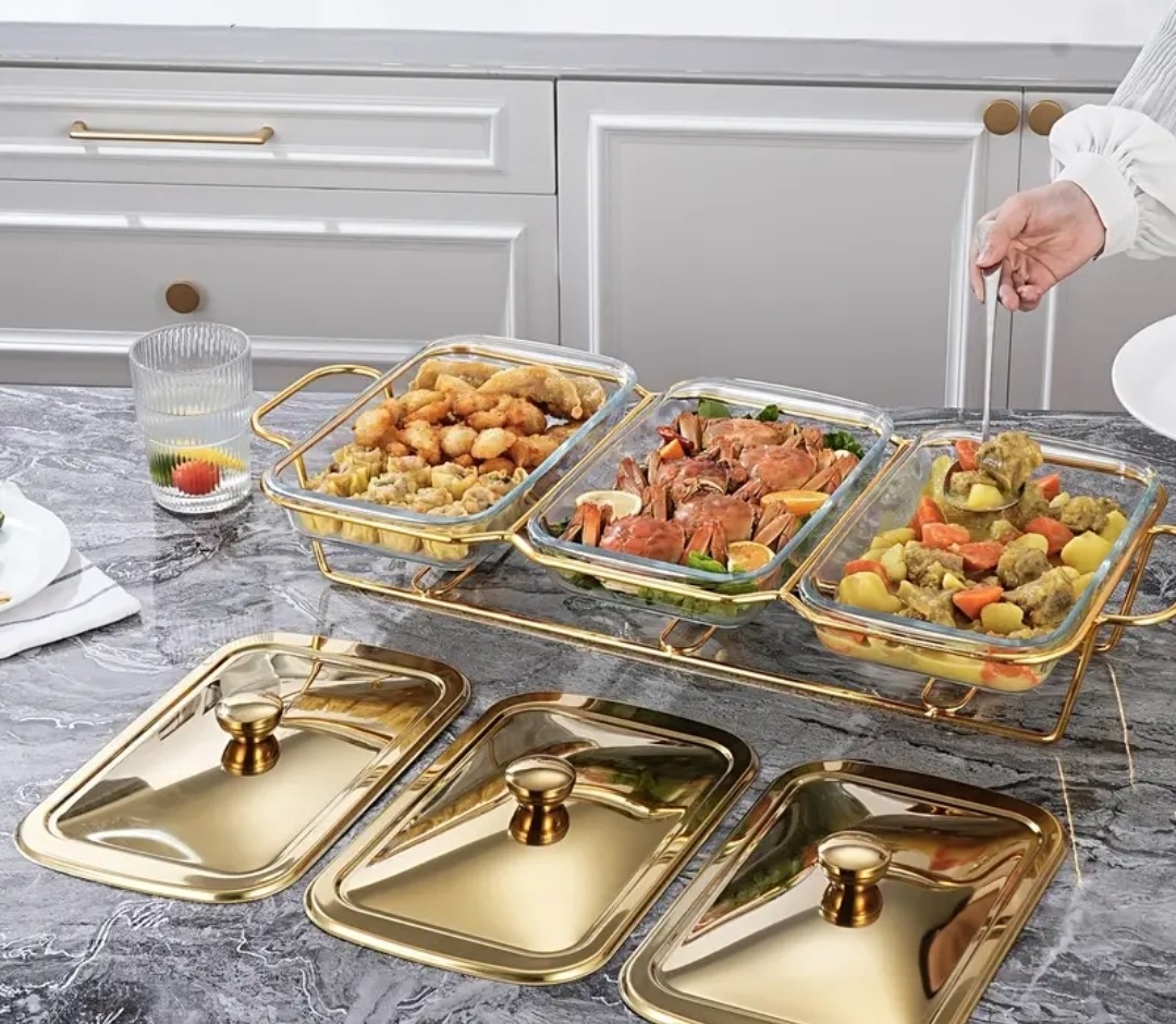 Buffet hotpot, Golden stainless steel lid+glass buffet cover, sturdy ...