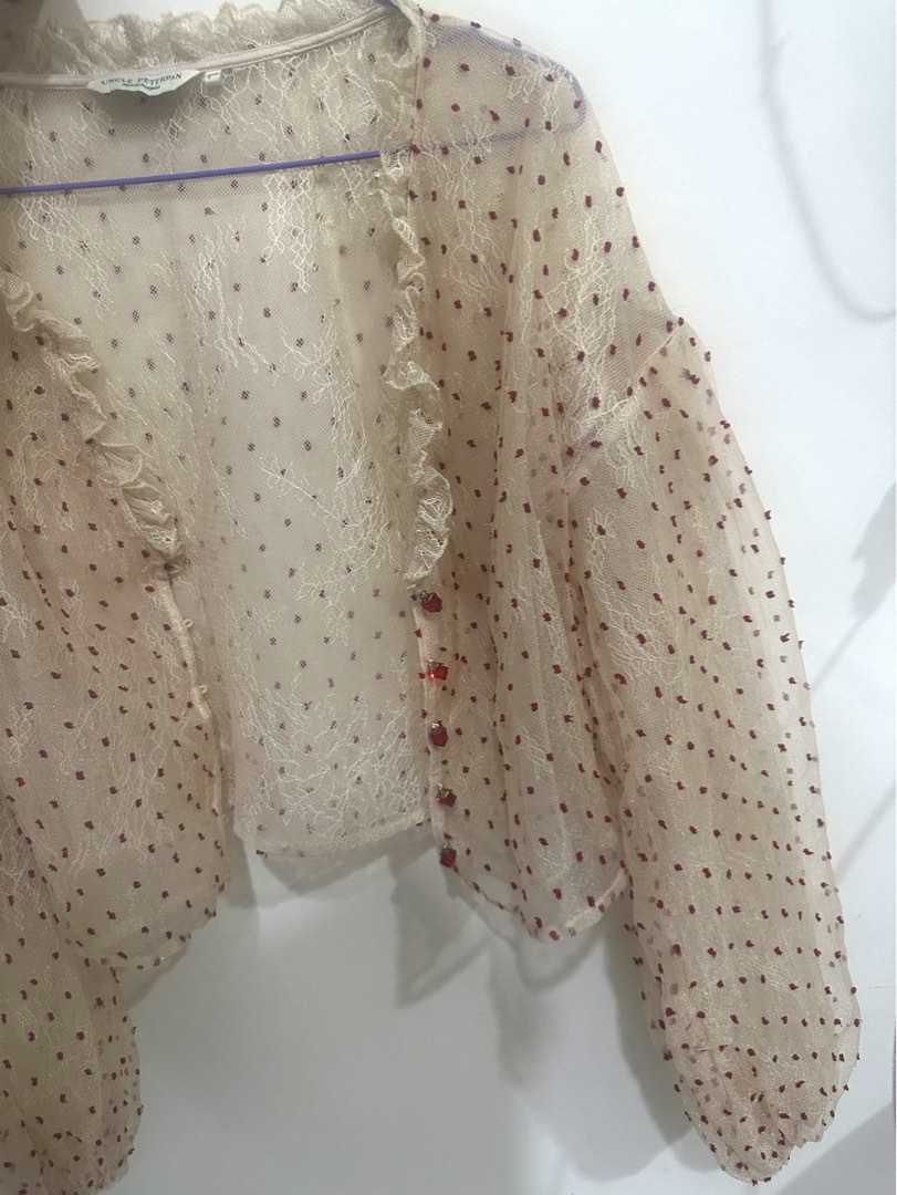 Cardigan Polkadot nude coksu cream red button premium double furing ...