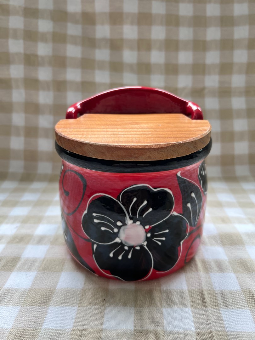 Ceramic wall mount French style salt box with attached wood lid ...