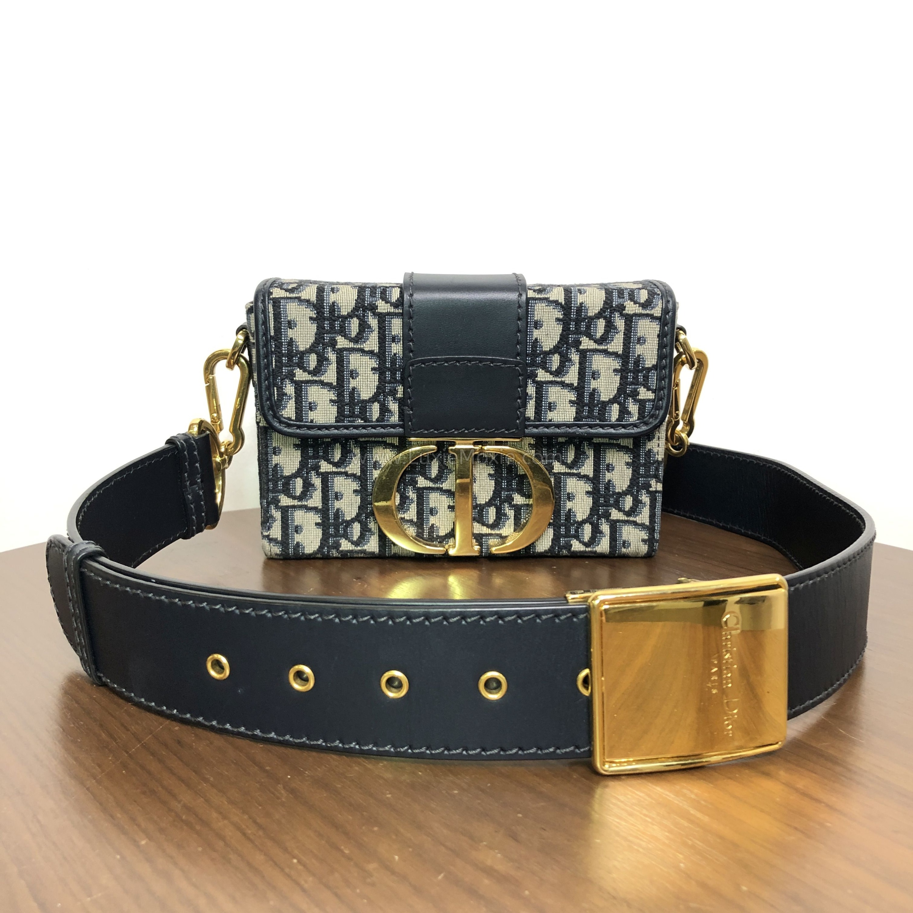 CHRISTIAN DIOR 30 Montaigne Box Bag in Blue Oblique Jacquard with ...