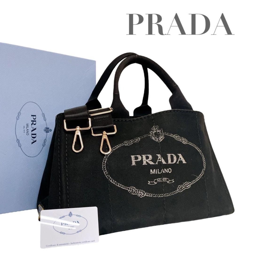 Prada Canapa M triangle logo 2way black handbag, Luxury, Bags & Wallets ...