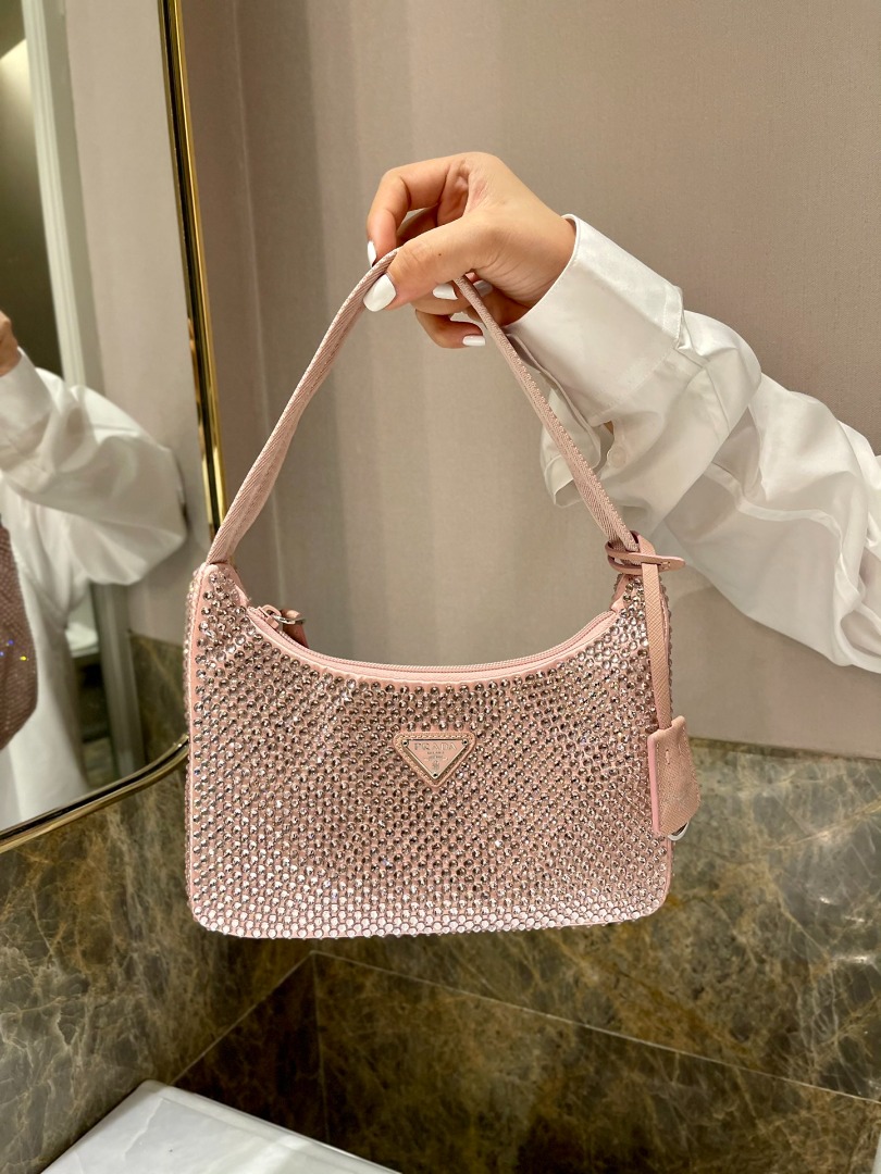 Prada Hobo Luxury Fallen Crystal Diamond Underarm Bag, Women's Fashion ...