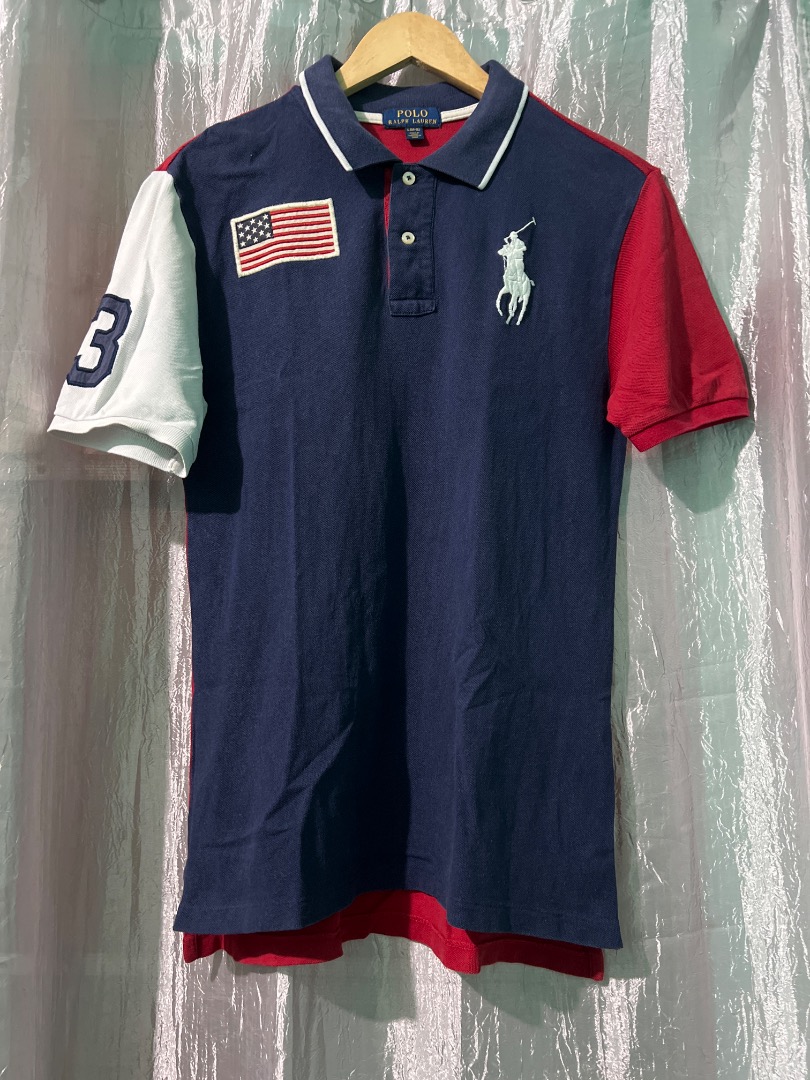 RL Ralph Lauren PRL Polo Shirt Authentic BIG PONY USA AMERICA TRI COLOR ...
