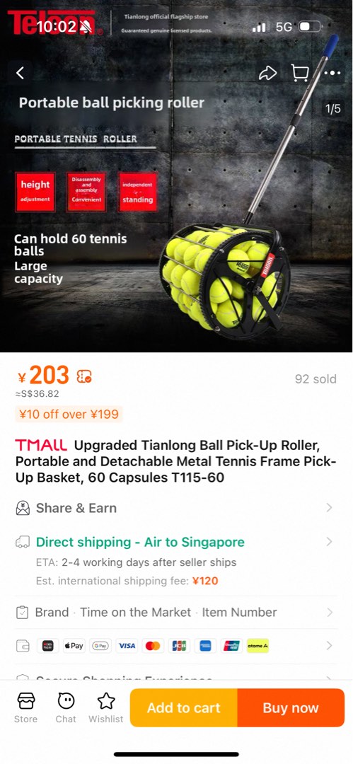 Upgraded Tianlong Ball Pick-Up Roller, Portable and Detachable Metal ...