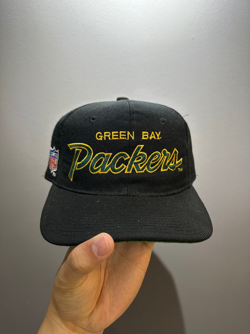 Vintage Green Bay Packers Sports Specialties Black dome Script Cap, Men ...