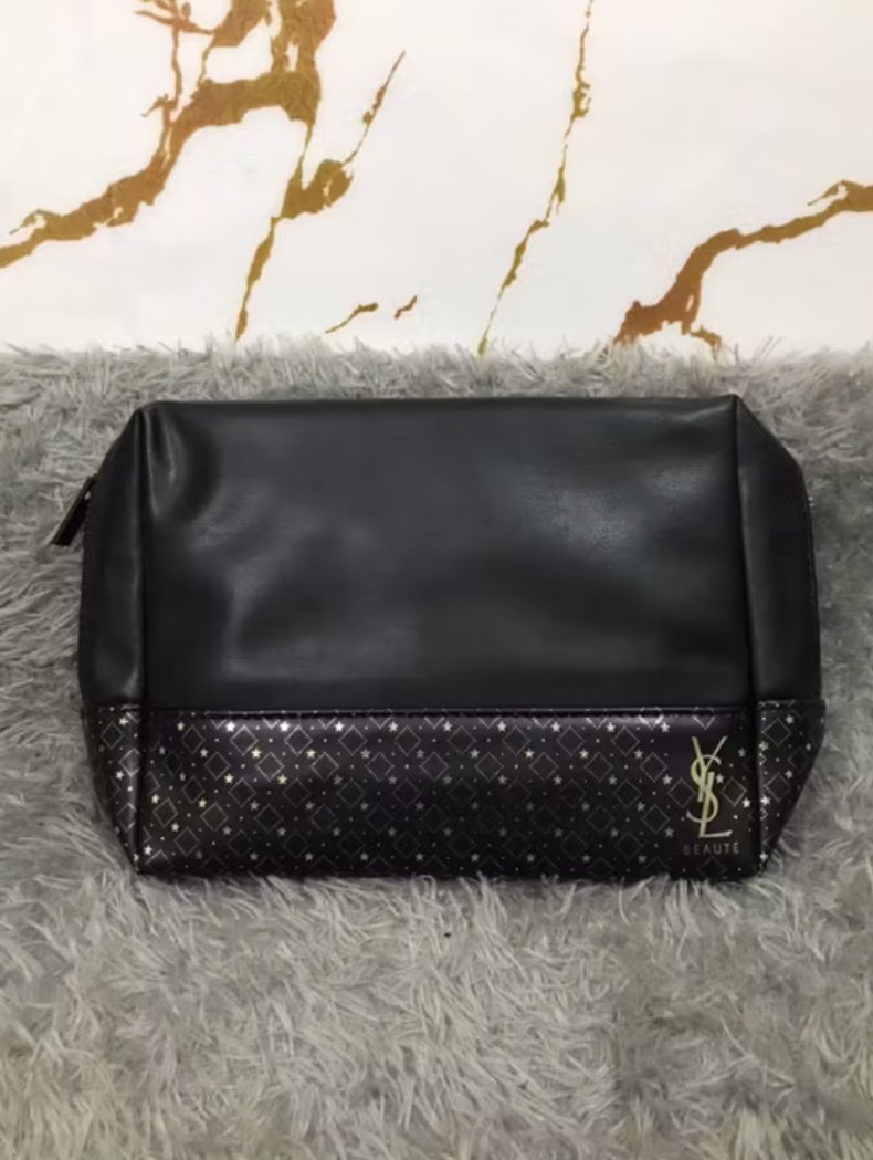 YSL POUCH LEATHER BLACK in 2SZ pattern ZIP POUCH CLUTCH WALLET. Mini ...