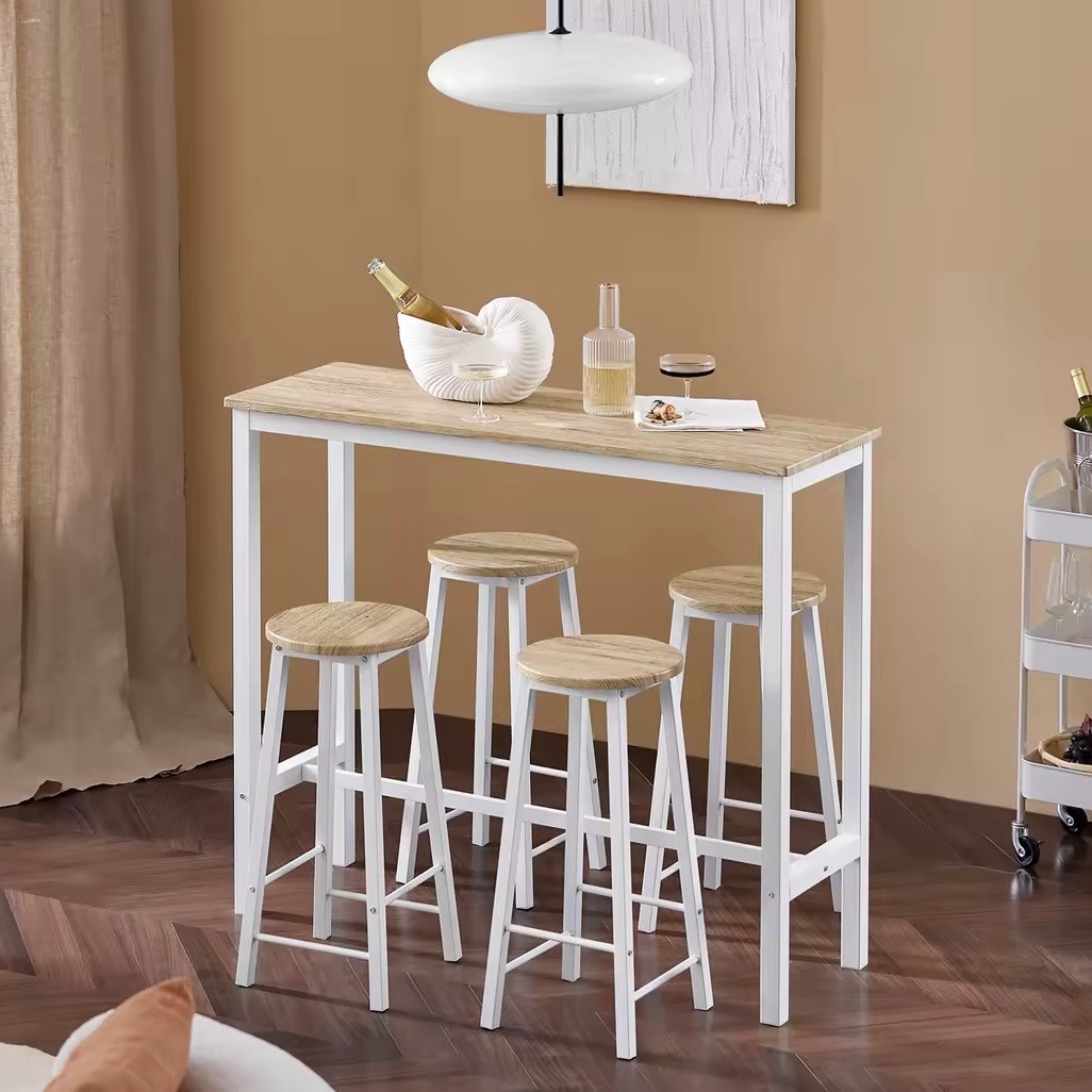 Bar Table + 4 Stools Set | Tall Dining Bar Table | Compact High Bar ...