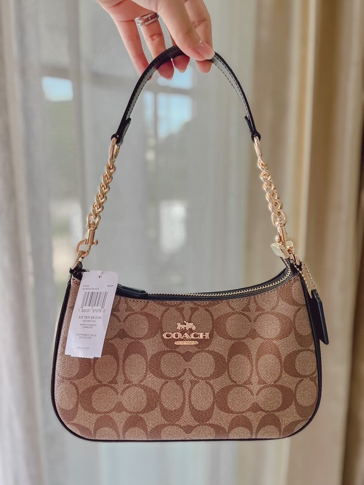 Coach CA548 Teri Shoulder Bag In Signature Canvas - Khaki Black, Luxury ...