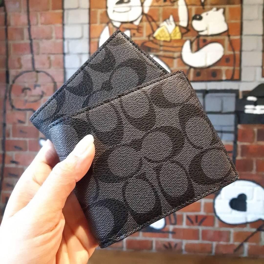 Coach Compact Id Wallet In Signature Canvas F74993 - Black, Luxury ...