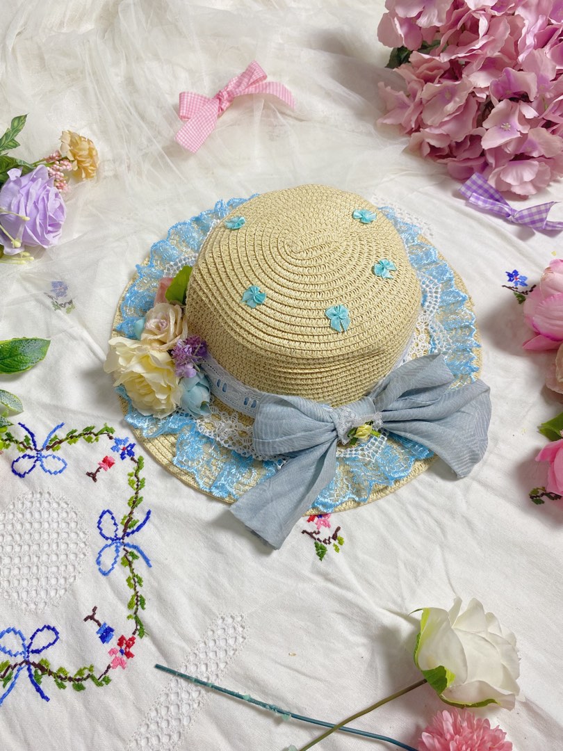 [HM0060] Blue Bow Summer Hat Picnic Hat Coquette Cottagecore Fairycore ...