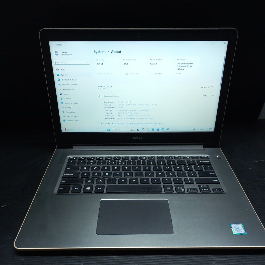 Laptop Dell Vostro, core i7-7th Gen, 8Gb RAM, 224Gb SSD, Computers ...