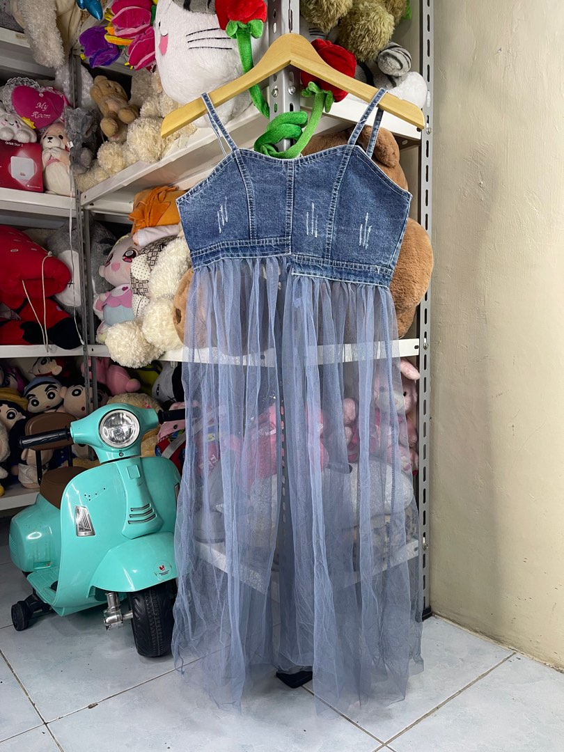 Mididress ol dress denim tutu korean baru, Fesyen Wanita, Pakaian ...