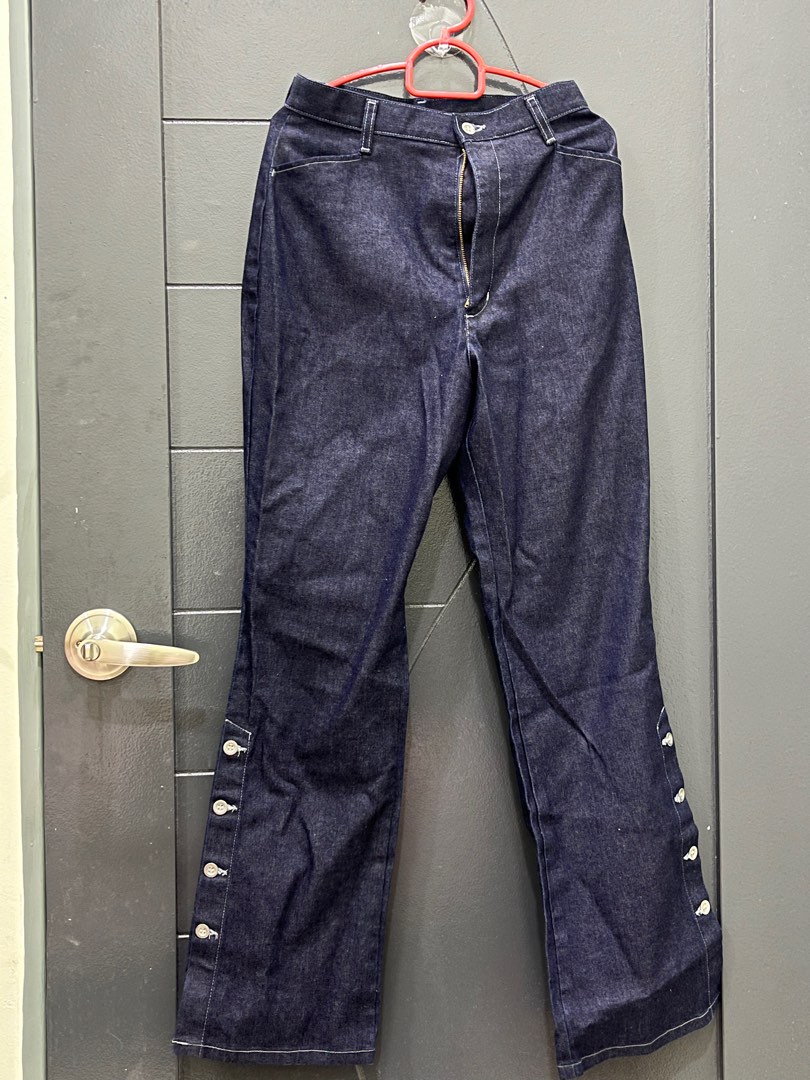 Navy Blue Jeans Button Bootcut Wide, Women's Fashion, Bottoms, Jeans ...