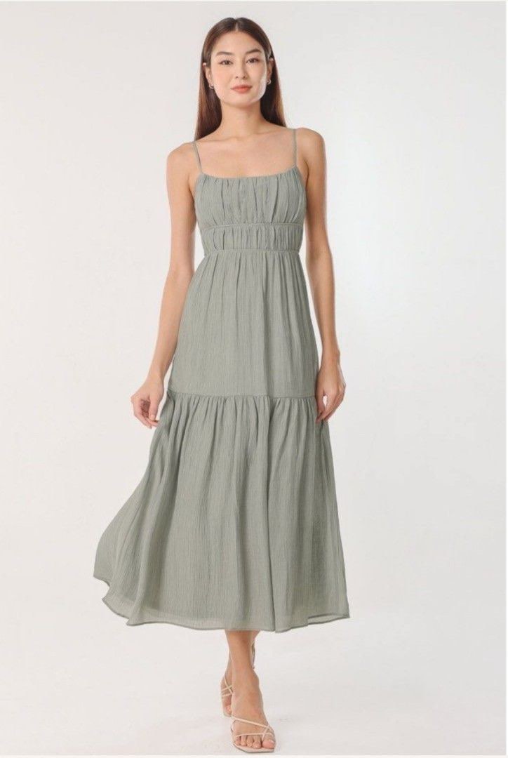 (Nude, Midnight, Laurel) LOVET HAYDIE TEXTURED PADDED TIERED MIDAXI DRESS (LAUREL) MIDNIGHT NUDE ...