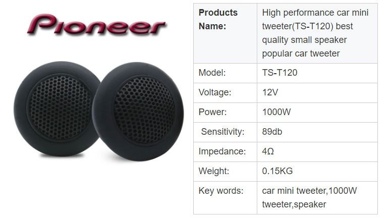 Pioneer Tweeters 1000W PMPO / 300W RMS TS-T120 Piezo Type, Audio, Other ...