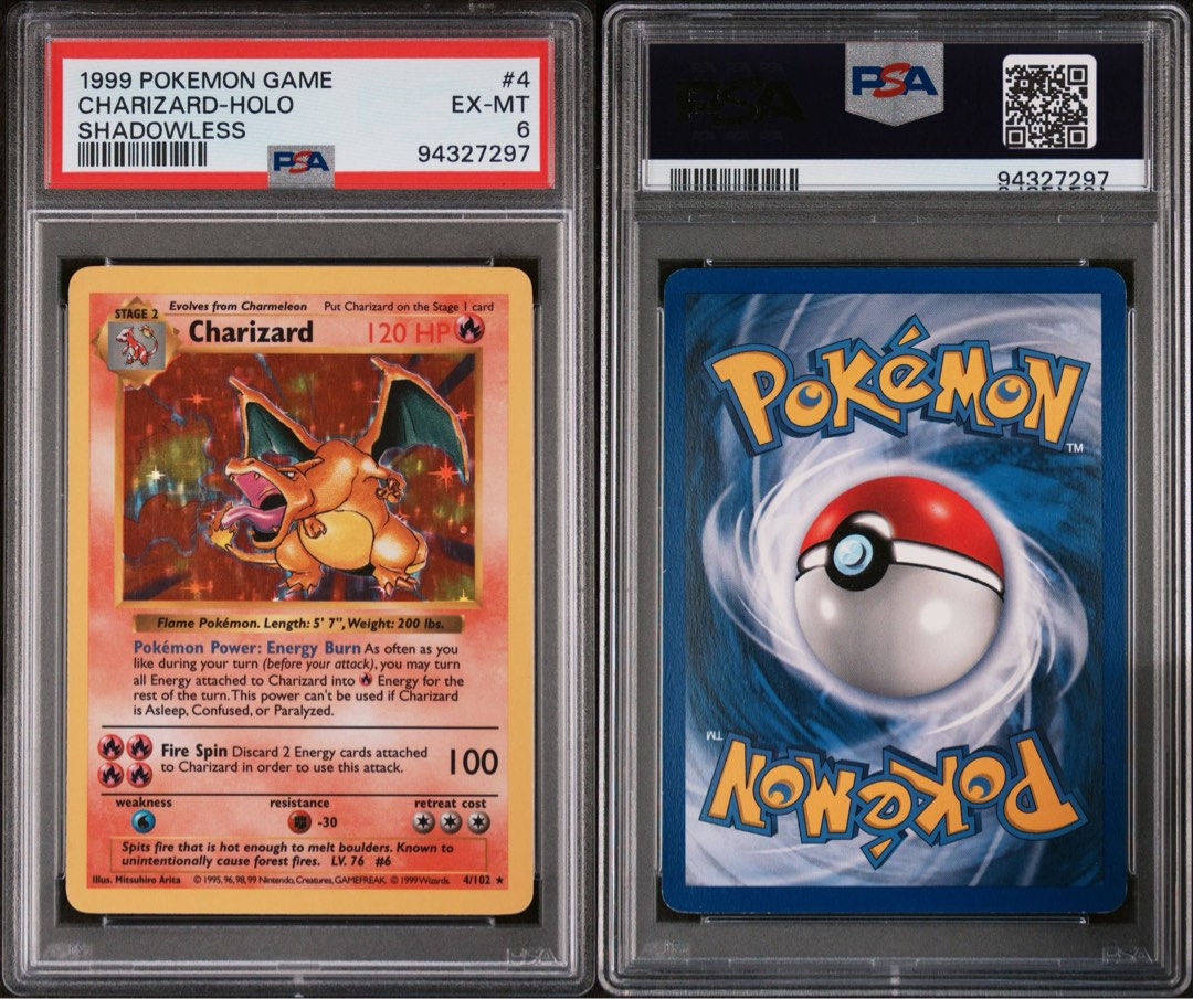 [PSA 6] 1999 Pokémon Base Set Shadowless Charizard #4 Holo Grail Not ...