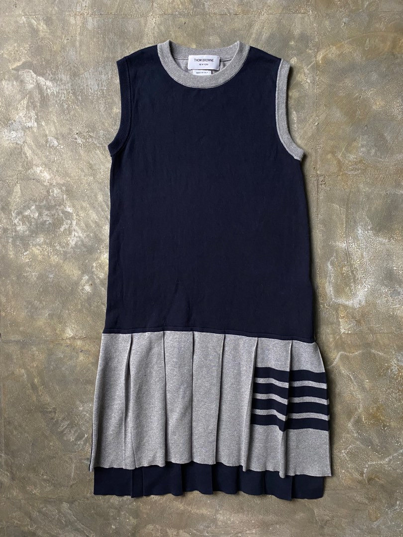 Thom Browne Pleated 4-Bar Mini Dress , Women's Fashion, Dresses & Sets ...
