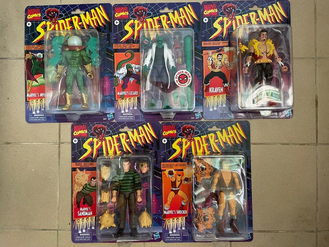 Marvel Legends Retro Spiderman Kraven Lizard Shocker Mysterio Sandman ...