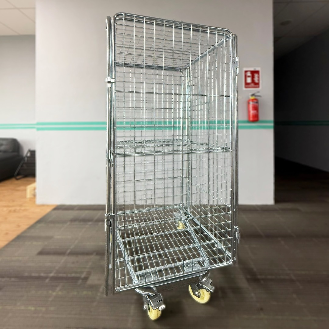 Security Cage Container 500kg load Cage Trolley with Foldable Shelving ...