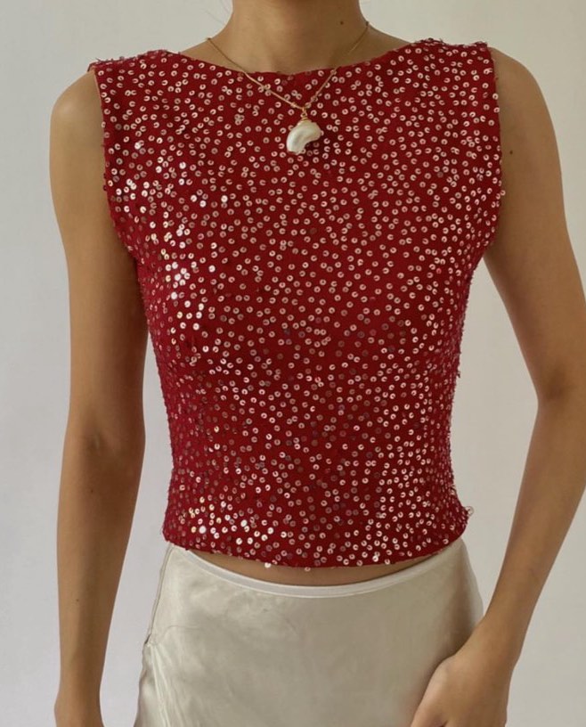 Shop Florice Red Beaded Boat Neck Top, Women's Fashion, Tops ...