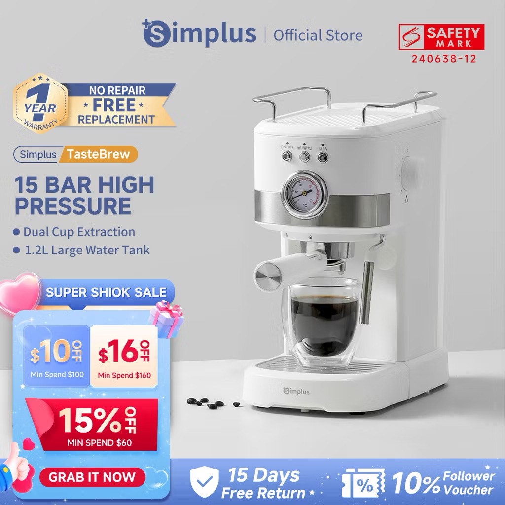 Simplus TasteBrew 15 Bar Espresso Machine, TV & Home Appliances, Kitchen Appliances, Coffee ...