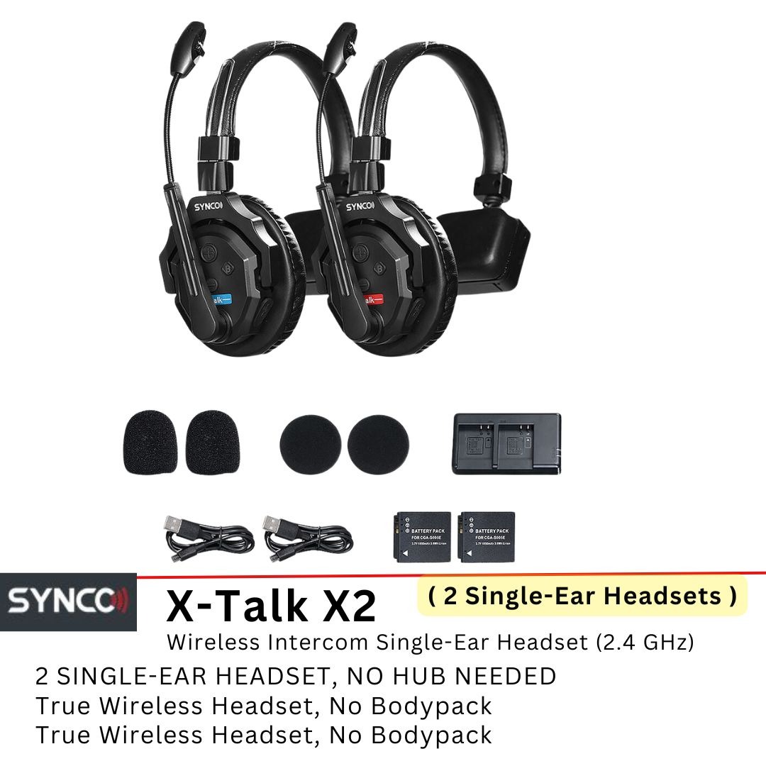 Synco X-Talk X2 Wireless Intercom System with 2 Single-Ear Headsets (2.4 GHz) Xtalk X-2, Audio ...