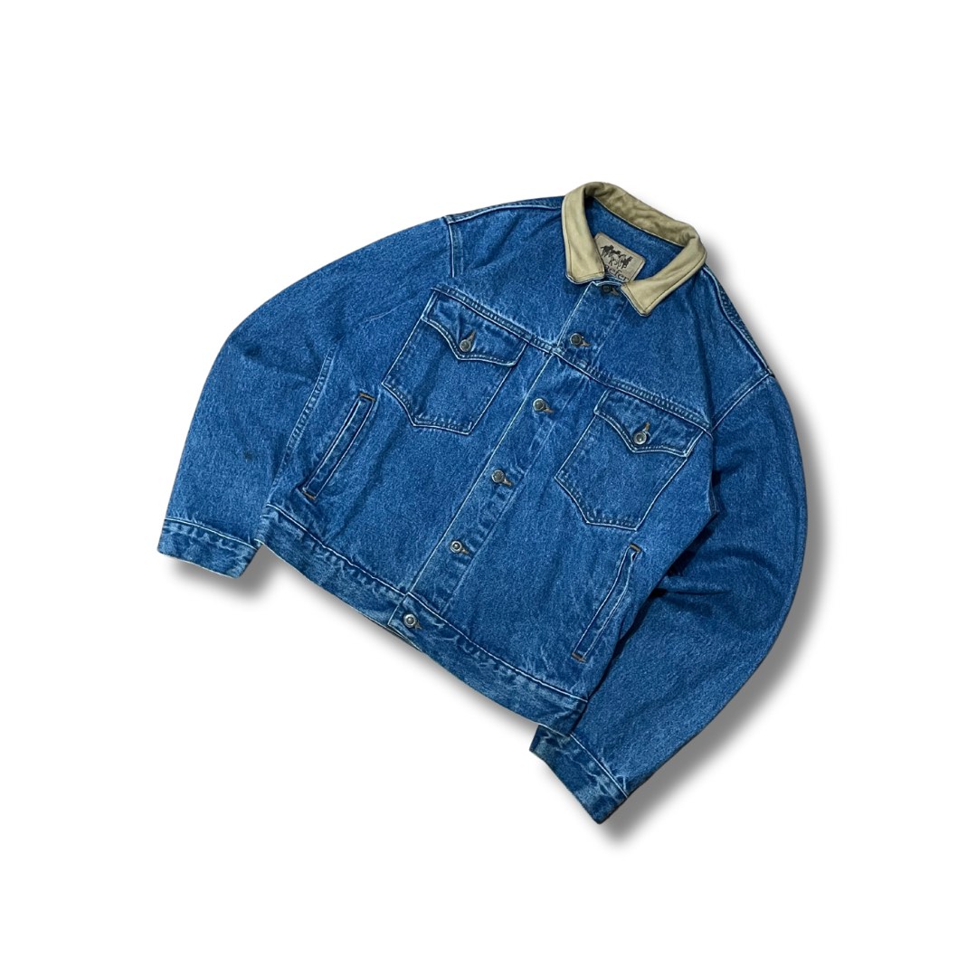 Vintage Scaefer Leather Collar Denim Jacket (best fitting schaefer in ...